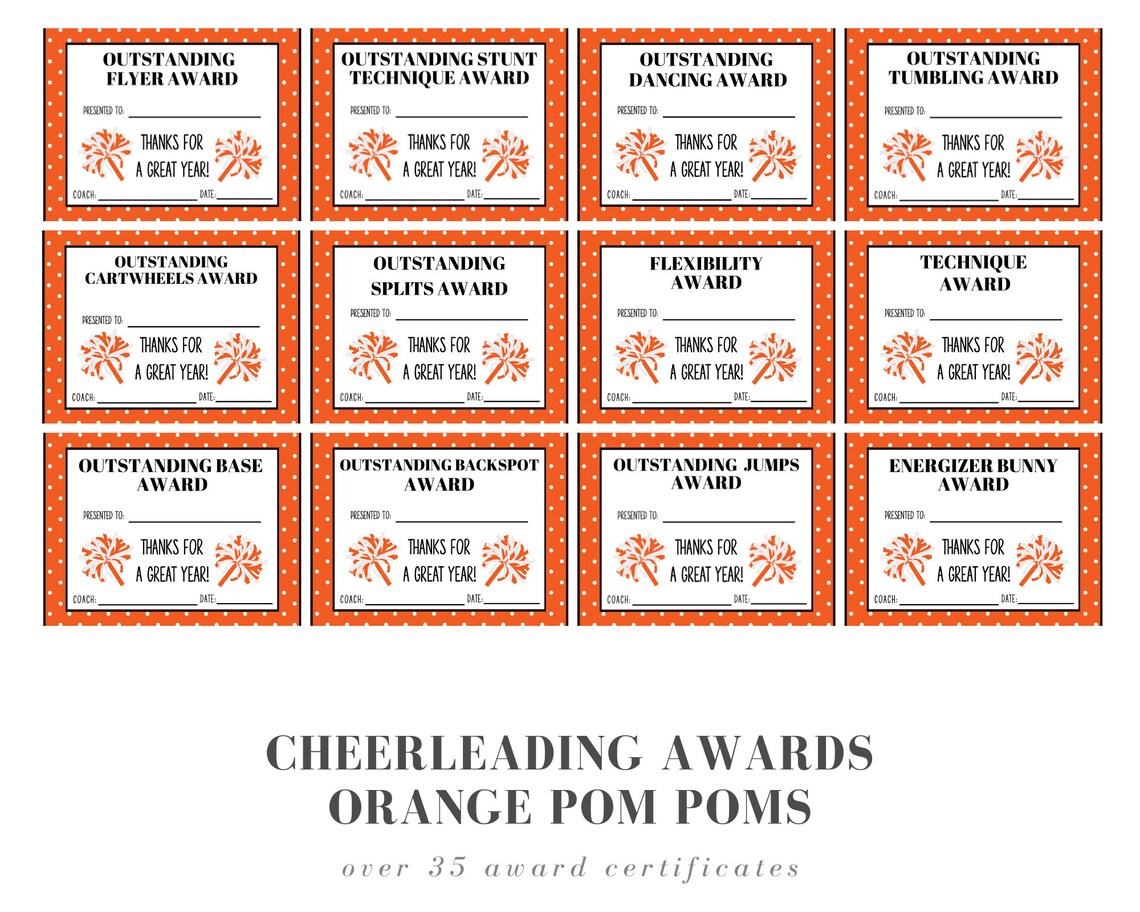 Cheerleading Award Certificates | Orange Pom Poms - Etsy