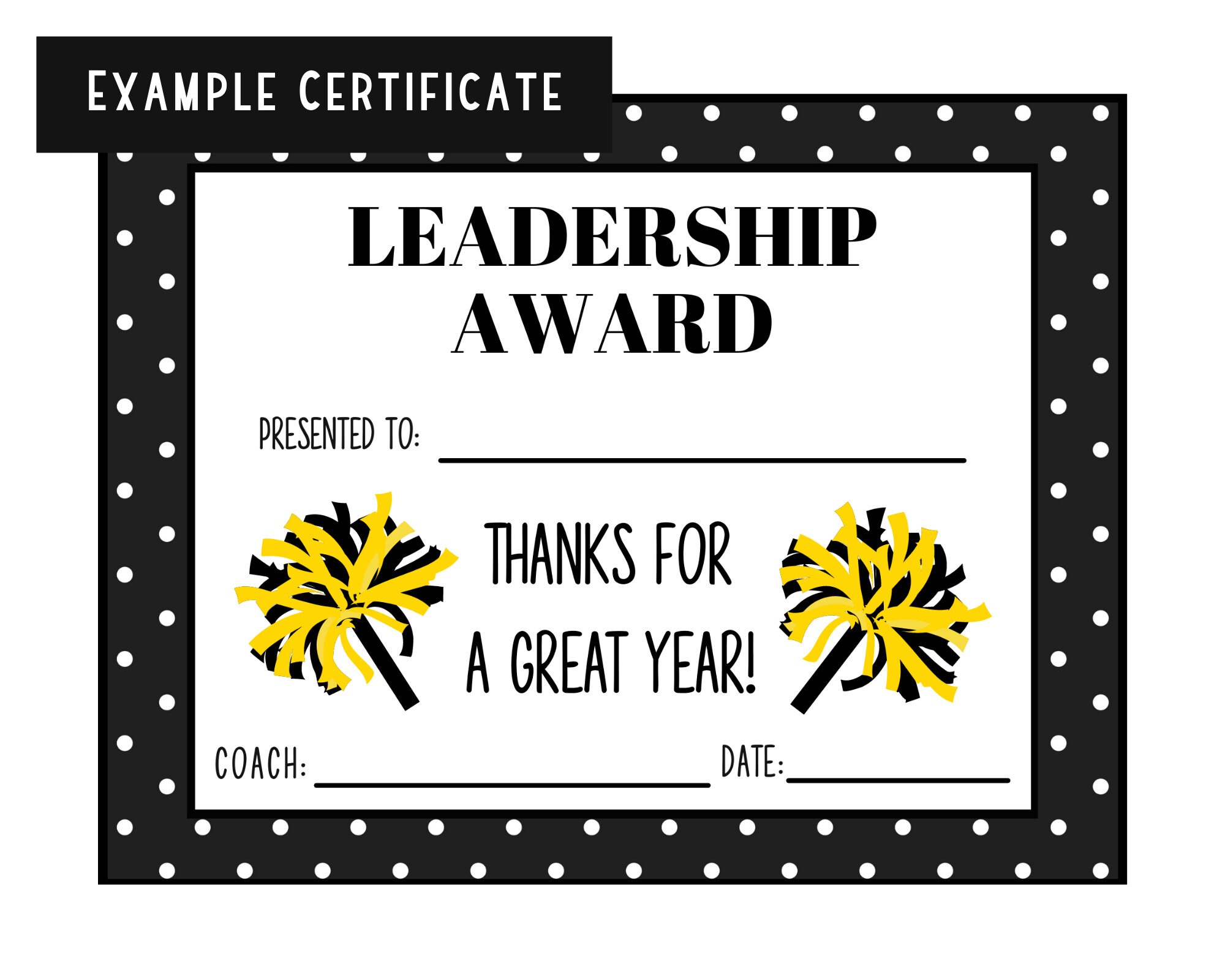 Cheerleading Award Certificates Black and Gold Pom Poms - Etsy