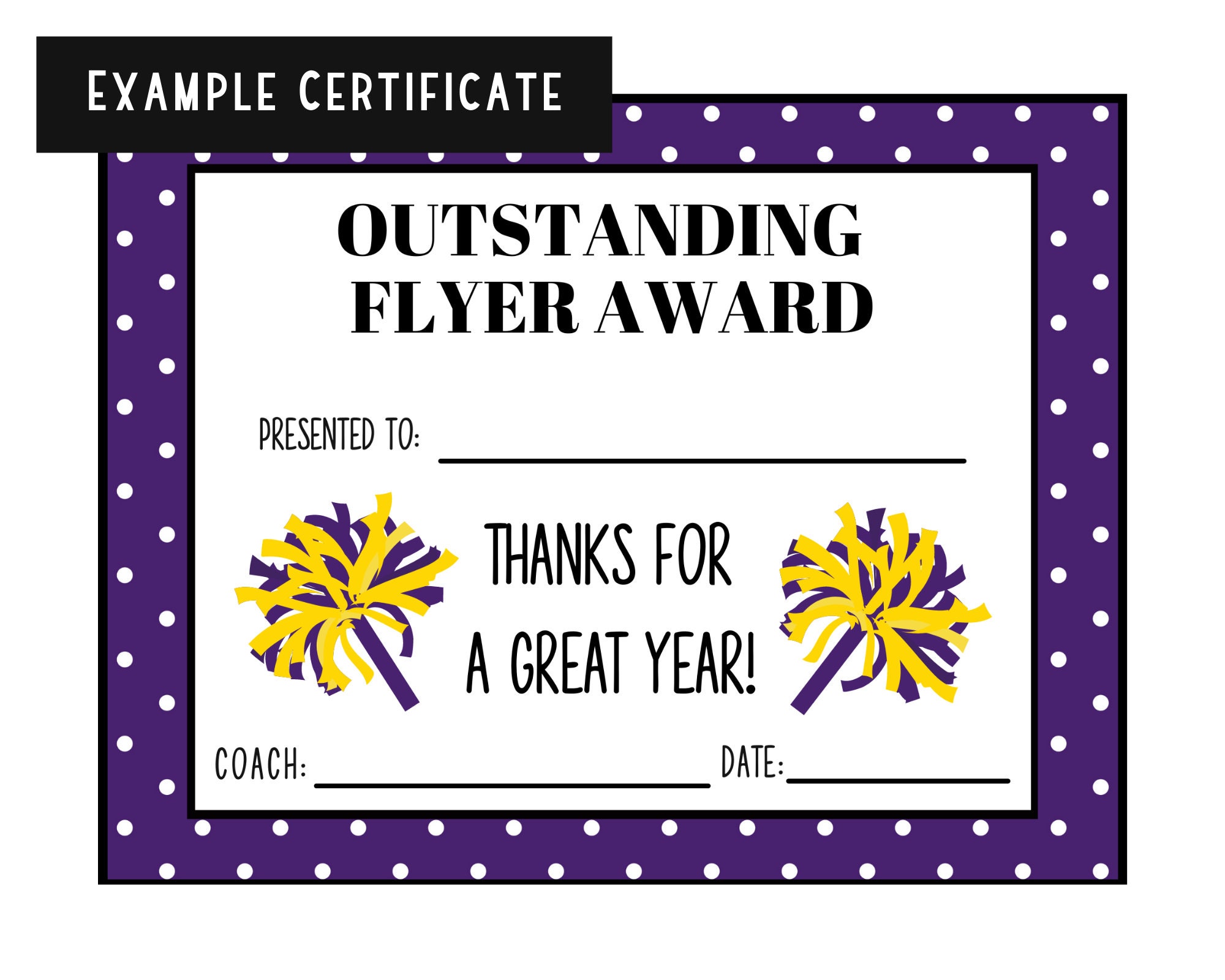 Cheerleading Award Certificates Purple and Gold Pom Poms - Etsy