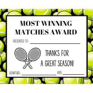 Tennis Award Certificates | End of Season Printable Certificates - Etsy