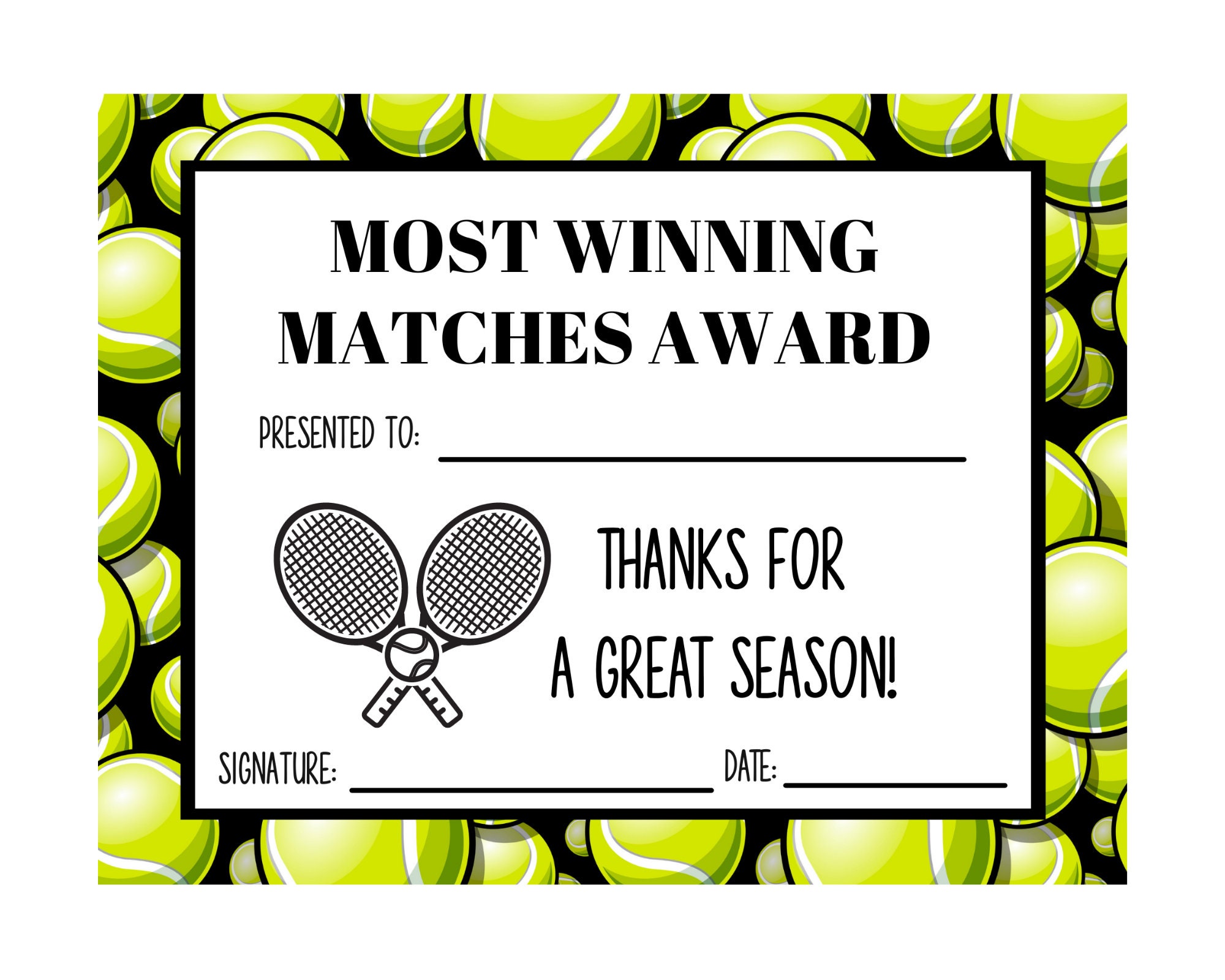 Tennis Award Certificates | End of Season Printable Certificates - Etsy