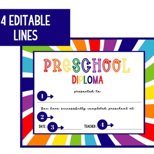Preschool Diploma Printable - Etsy