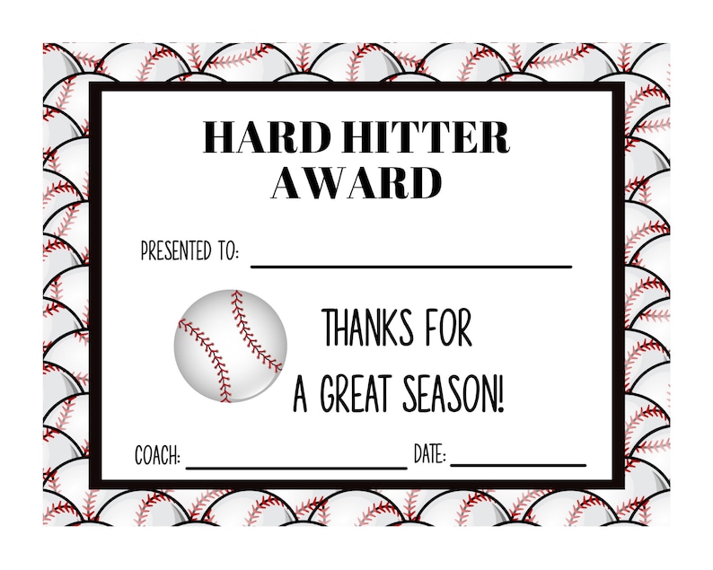 End of Season Baseball Award Certificates | 45+ Baseball - Etsy
