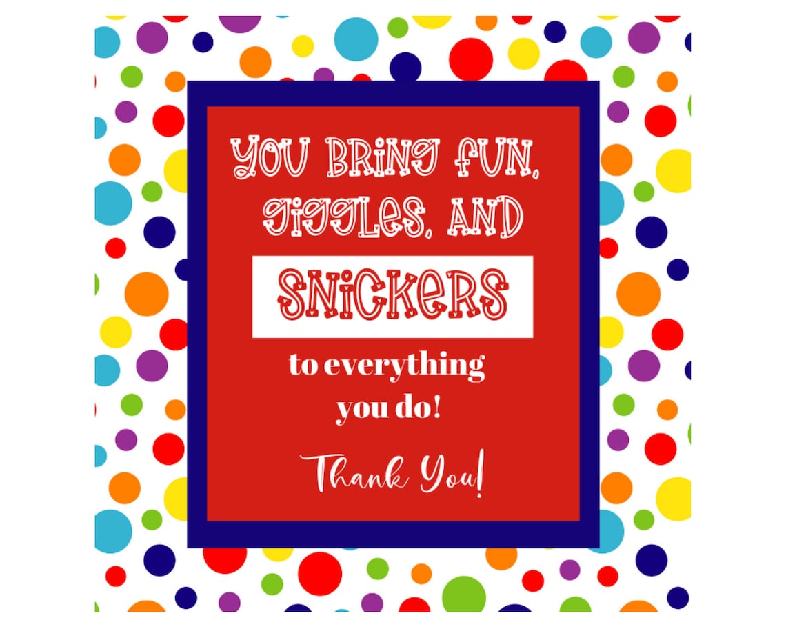 Snickers Candy Printable Tags Thank You Candy Tags Thank - Etsy