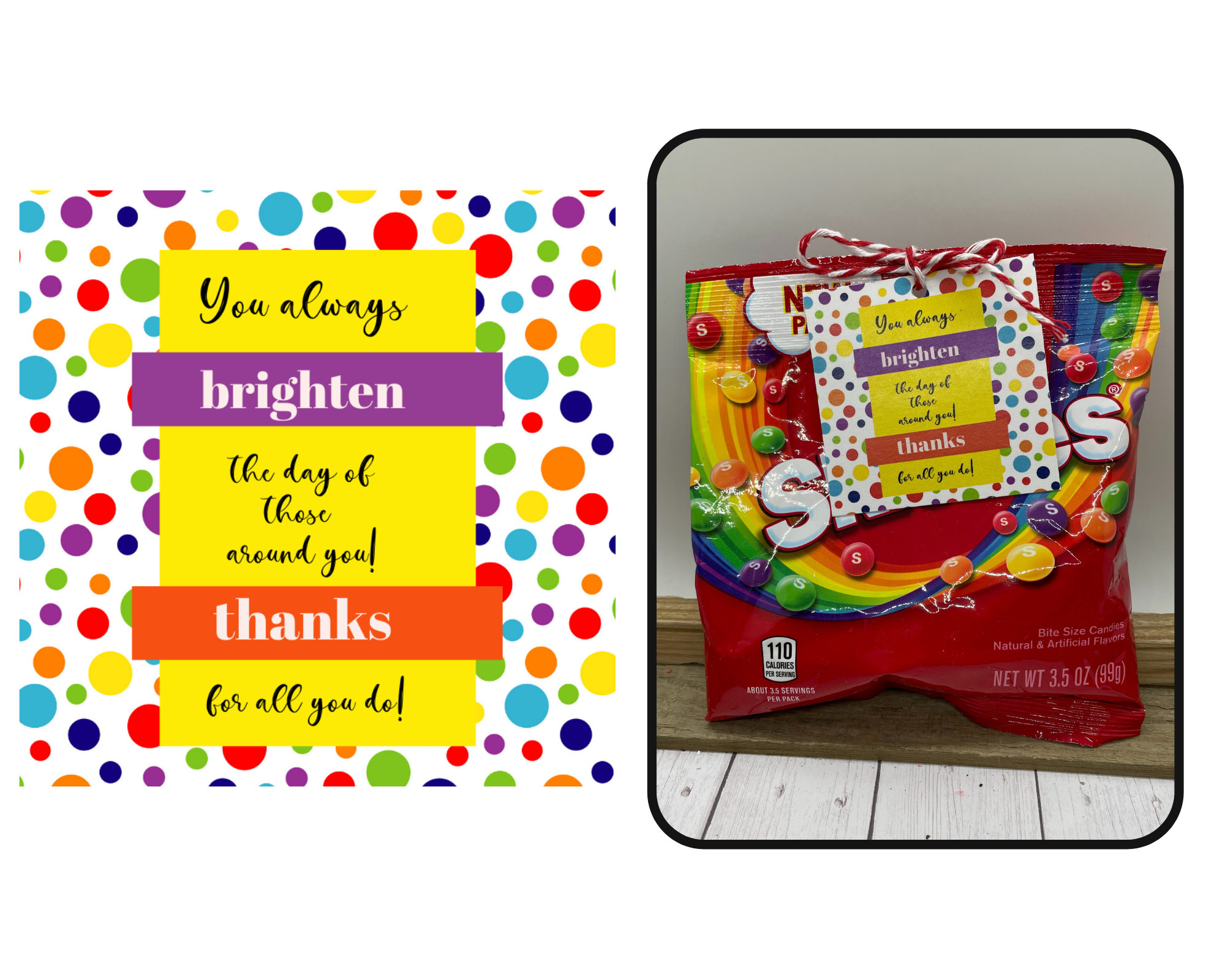 Skittles Candy Printable Tags Thank You Candy tags Thank | Etsy