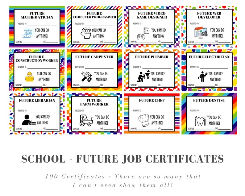End of School Award Certificates | 100 Certificates - Future Jobs for ...
