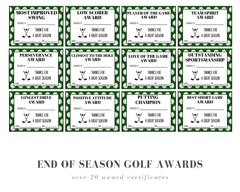 Golf Award Certificates End of Season Digital Download Printables - Etsy