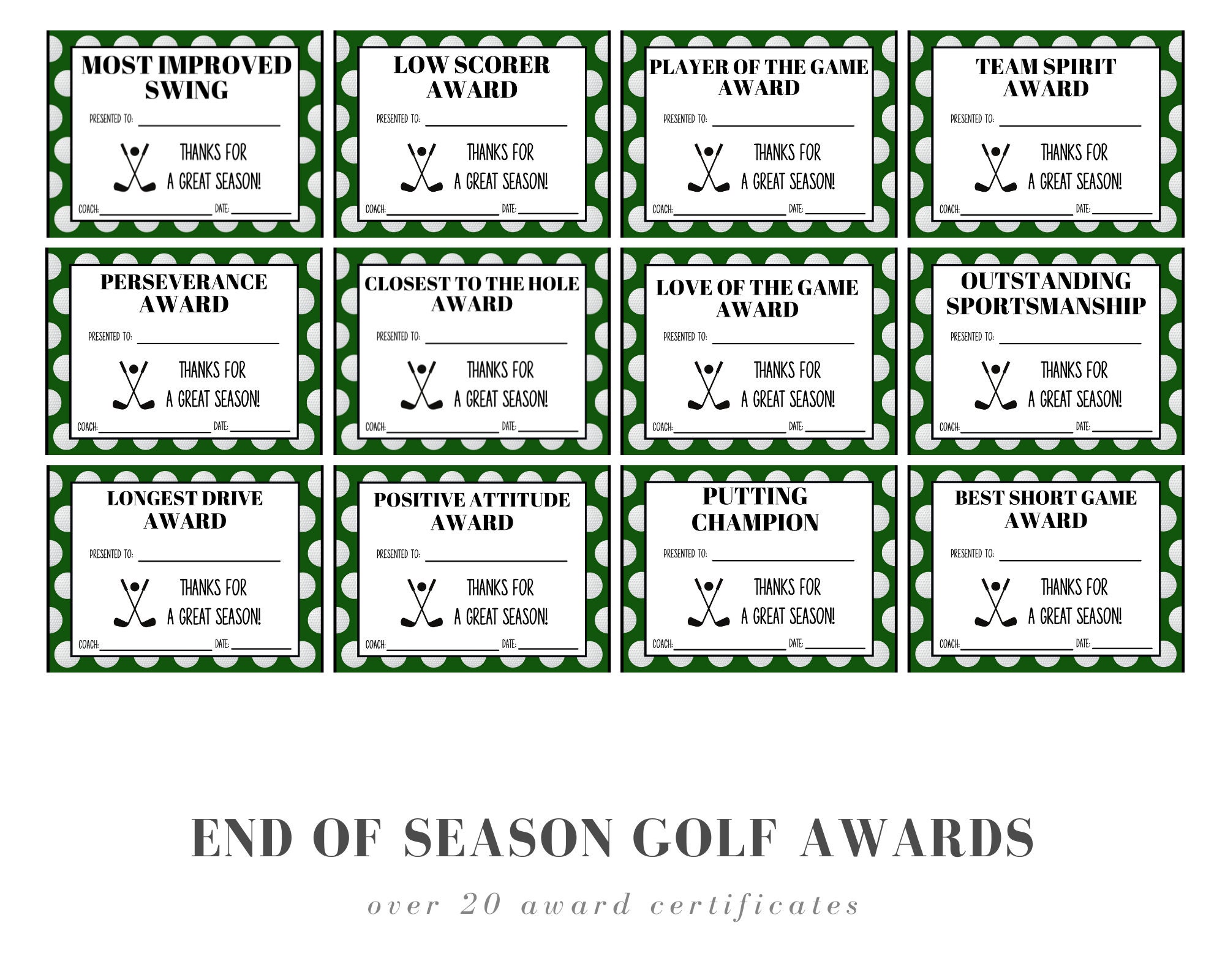 Golf Award Certificates End of Season Digital Download Printables - Etsy