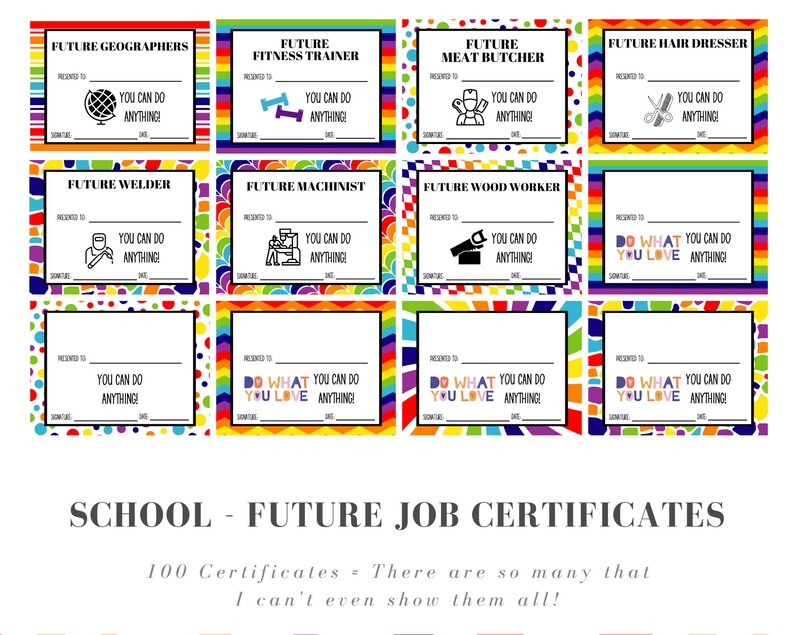 End of School Award Certificates | 100 Certificates - Future Jobs for ...