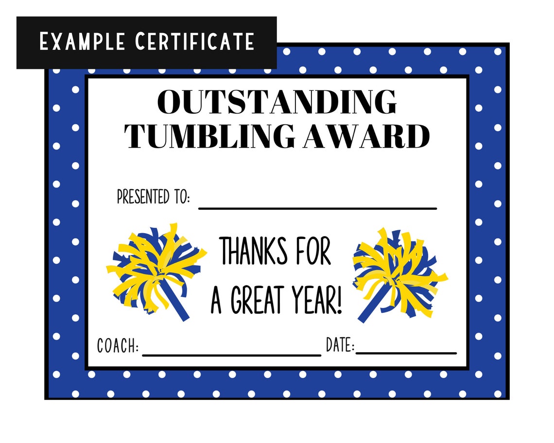 Cheerleading Award Certificates | Royal Blue and Gold Pom Poms - Etsy