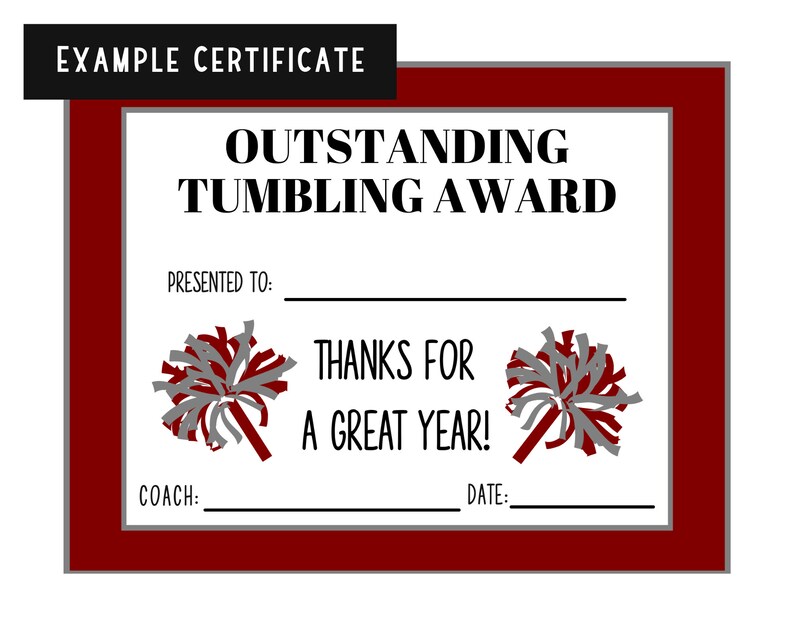 Cheerleading Award Certificates | Maroon Gray and White Pom Poms - Etsy