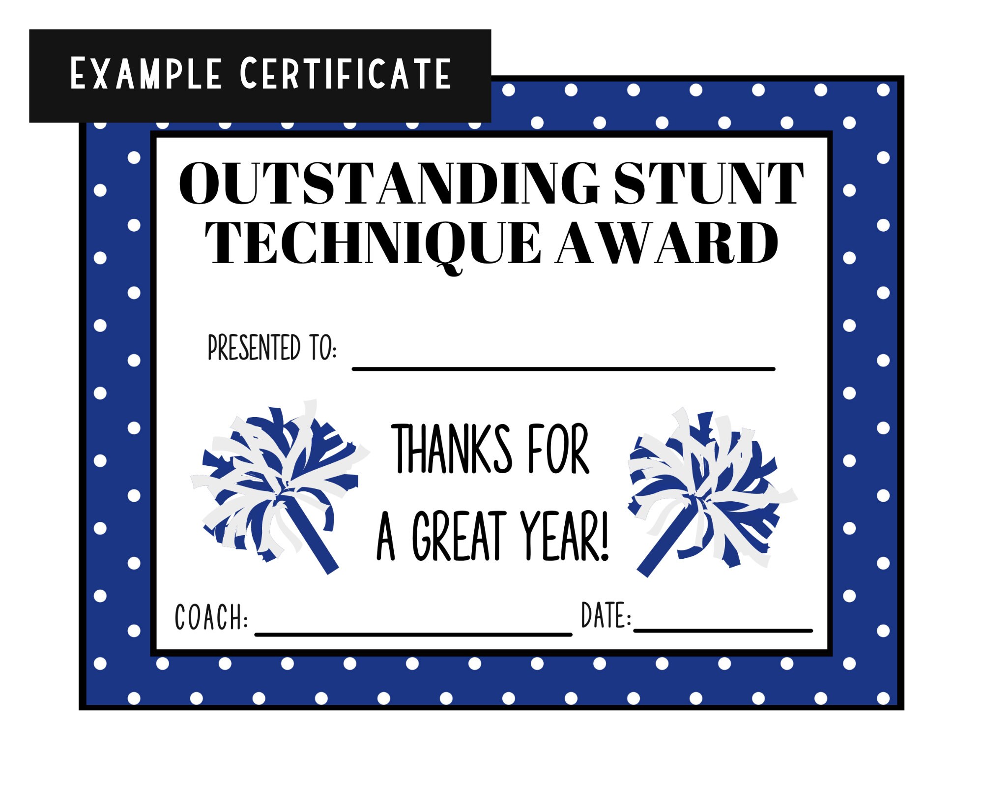 Cheerleading Award Certificates Royal Blue Pom Poms - Etsy