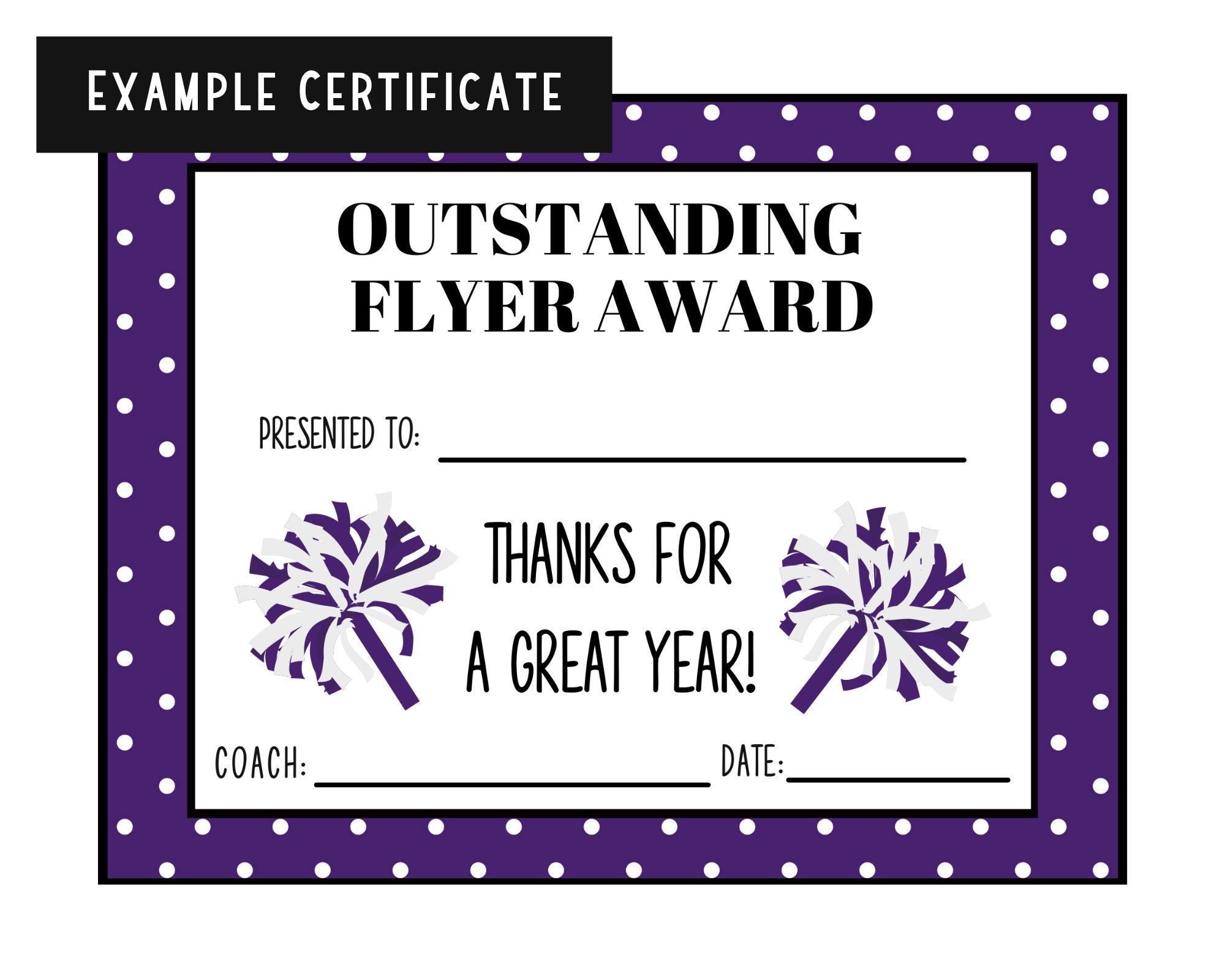 Cheerleading Award Certificates Purple Pom Poms - Etsy