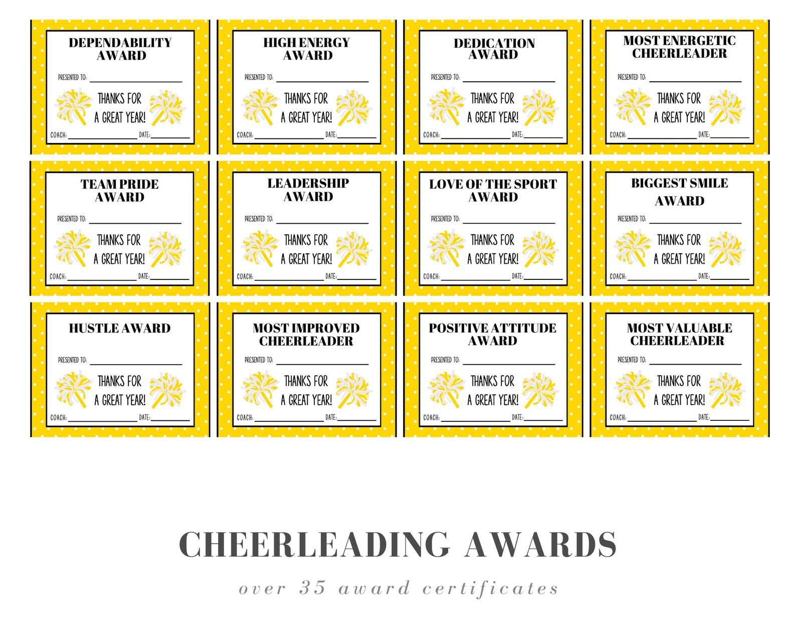 Cheerleading Award Certificates Gold Pom Poms - Etsy
