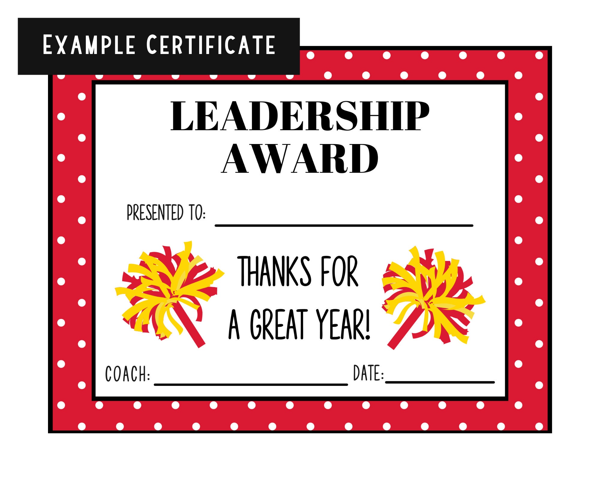 Cheerleading Award Certificates Red and Gold Pom Poms - Etsy