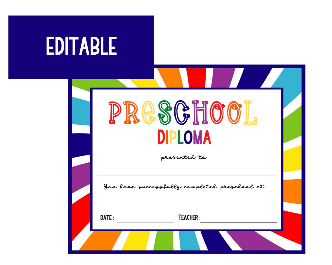 Preschool Diploma Printable - Etsy