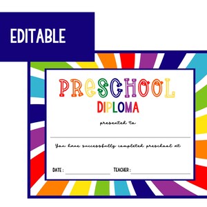 Preschool Diploma Printable - Etsy