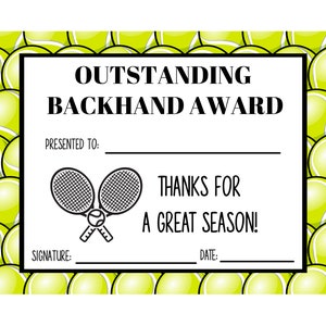 Tennis Award Certificates | End of Season Printable Certificates - Etsy