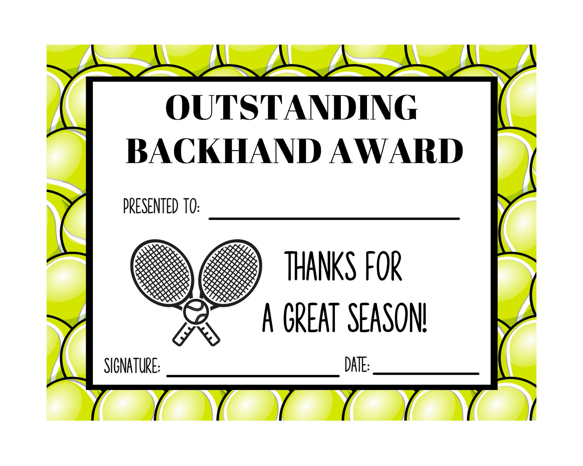 Tennis Award Certificates | End of Season Printable Certificates - Etsy
