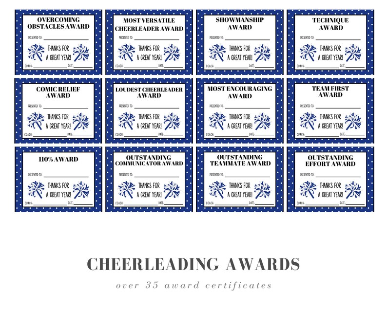 Cheerleading Award Certificates | Royal Blue Pom Poms - Etsy