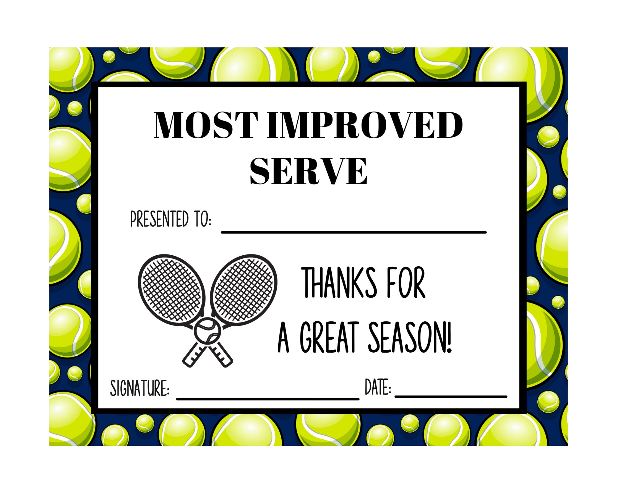 Tennis Award Certificates | End of Season Printable Certificates - Etsy