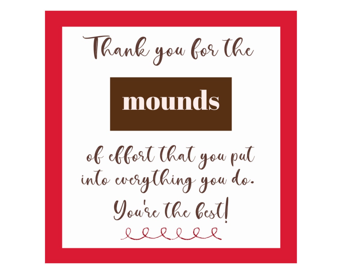 Mounds Candy Printable Tags Thank You Candy Tags Thank You | Etsy