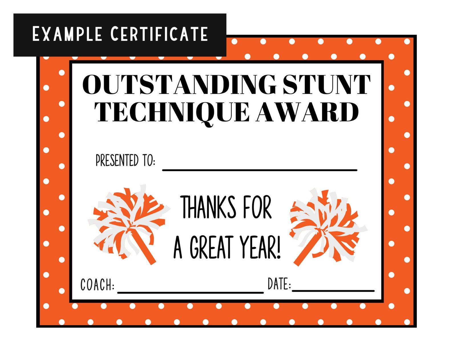 Cheerleading Award Certificates Orange Pom Poms - Etsy
