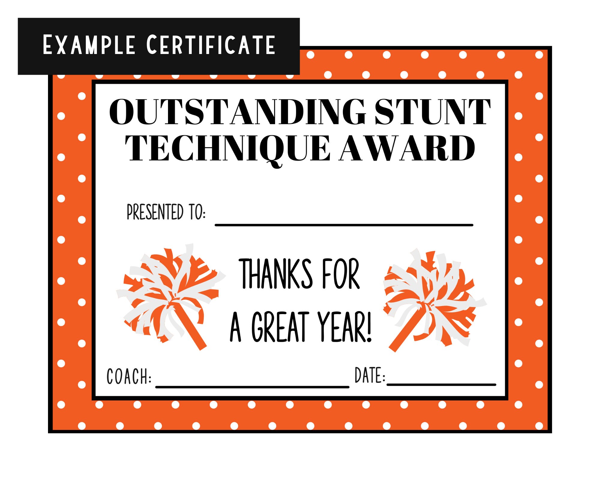 Cheerleading Award Certificates Orange Pom Poms - Etsy