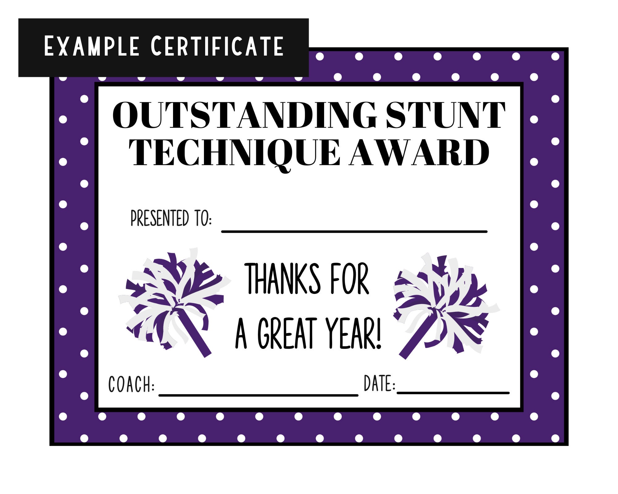 Cheerleading Award Certificates | Purple Pom Poms - Etsy