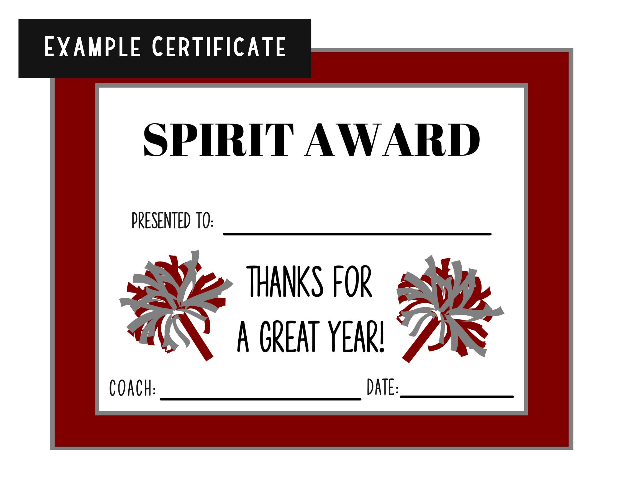 Cheerleading Award Certificates | Maroon Gray and White Pom Poms - Etsy