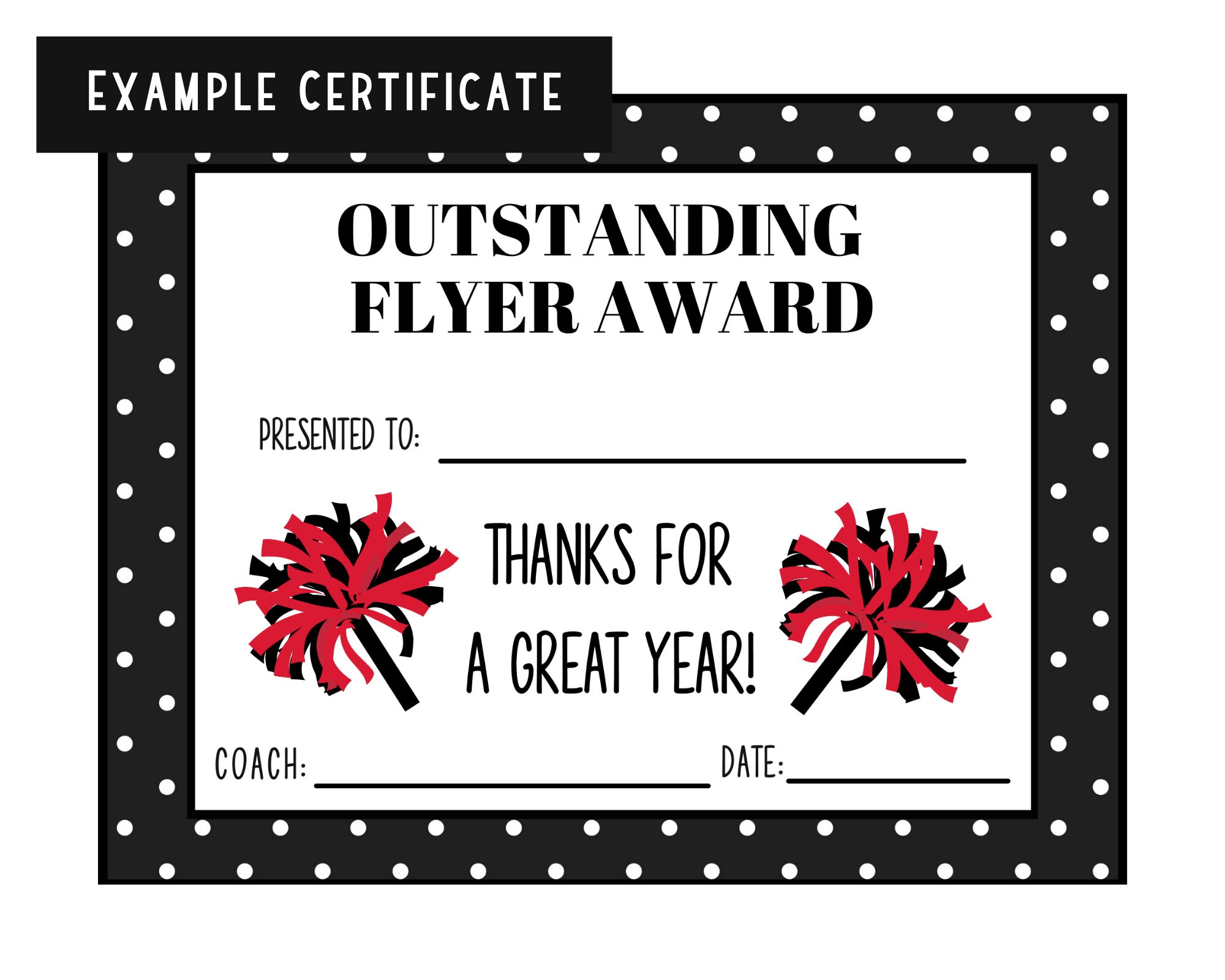 Cheerleading Award Certificates | Black and Red Pom Poms - Etsy