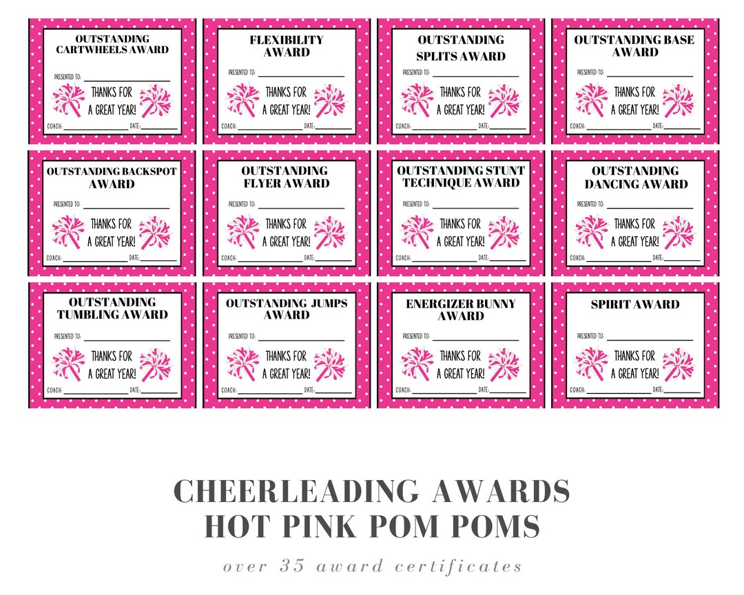 Cheerleading Award Certificates | Hot Pink Pom Poms - Etsy