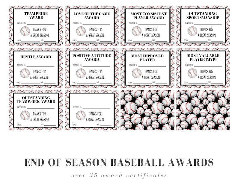 End of Season Baseball Award Certificates | 45+ Baseball - Etsy