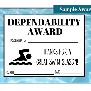 End of Season Swim Team Award Certificates 35 Swimming Awards for End ...