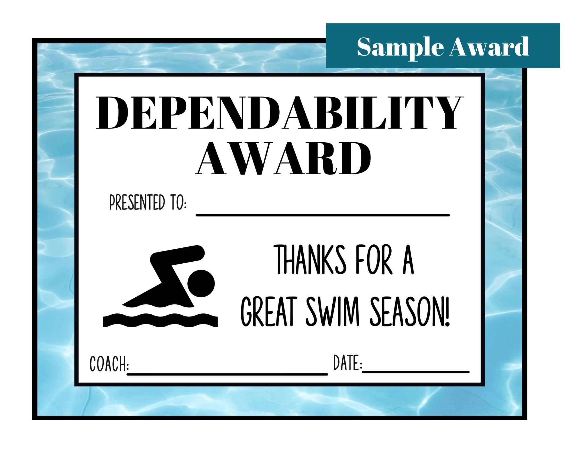 End of Season Swim Team Award Certificates 35 Swimming Awards for End ...