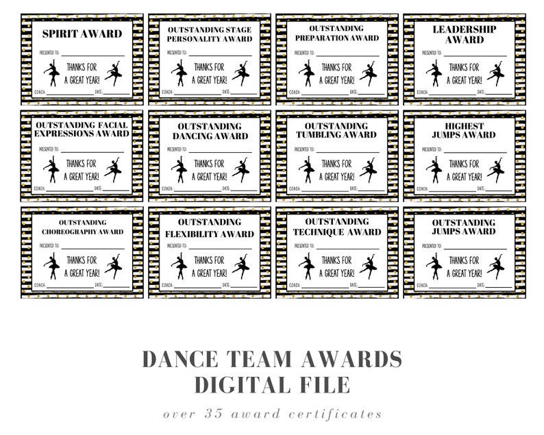Dance Award Certificates | End of Season Dance Team Certificates - Etsy