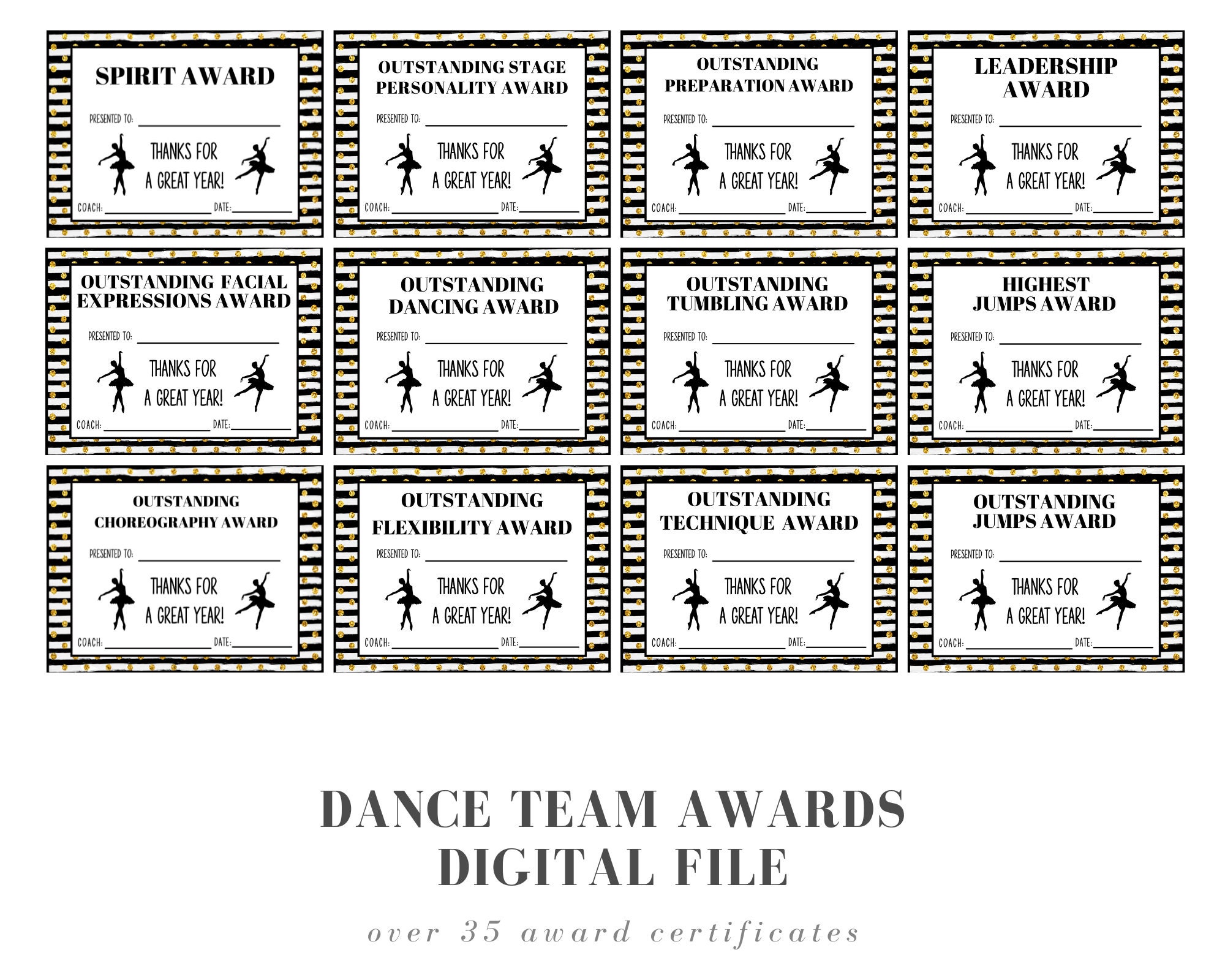 Dance Award Certificates | End of Season Dance Team Certificates - Etsy