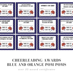 Cheerleading Award Certificates Navy Blue and Orange Pom Poms - Etsy
