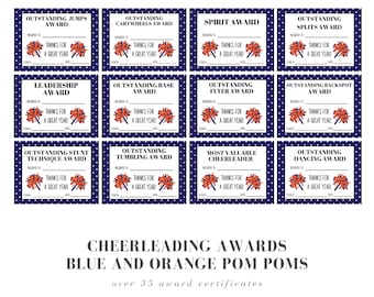 Cheerleading Award Certificates Orange Pom Poms | Etsy