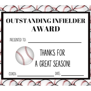 End of Season Baseball Award Certificates | 45+ Baseball - Etsy