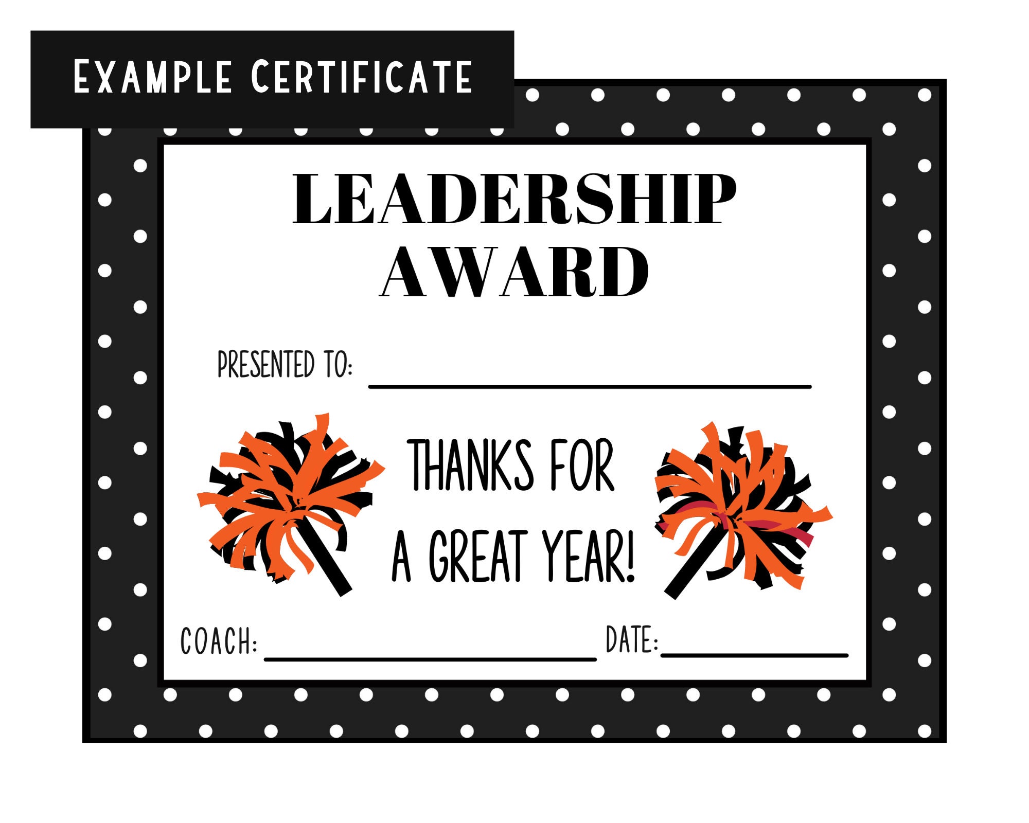 Cheerleading Award Certificates Black and Orange Pom Poms - Etsy