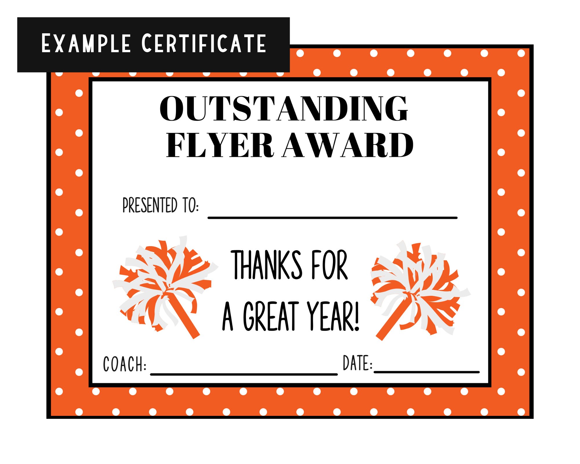 Cheerleading Award Certificates Orange Pom Poms - Etsy