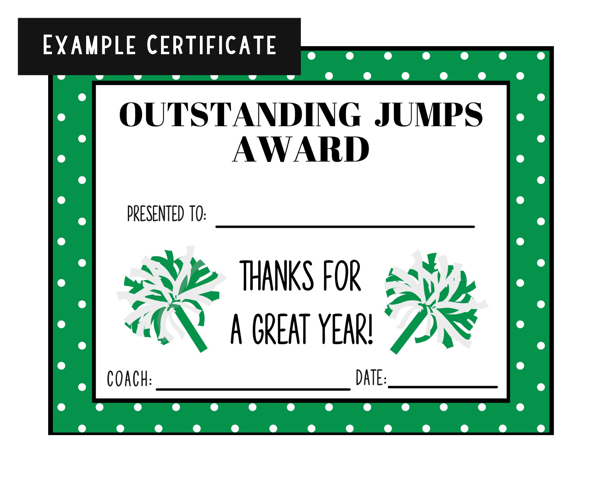 Cheerleading Award Certificates | Green Pom Poms - Etsy