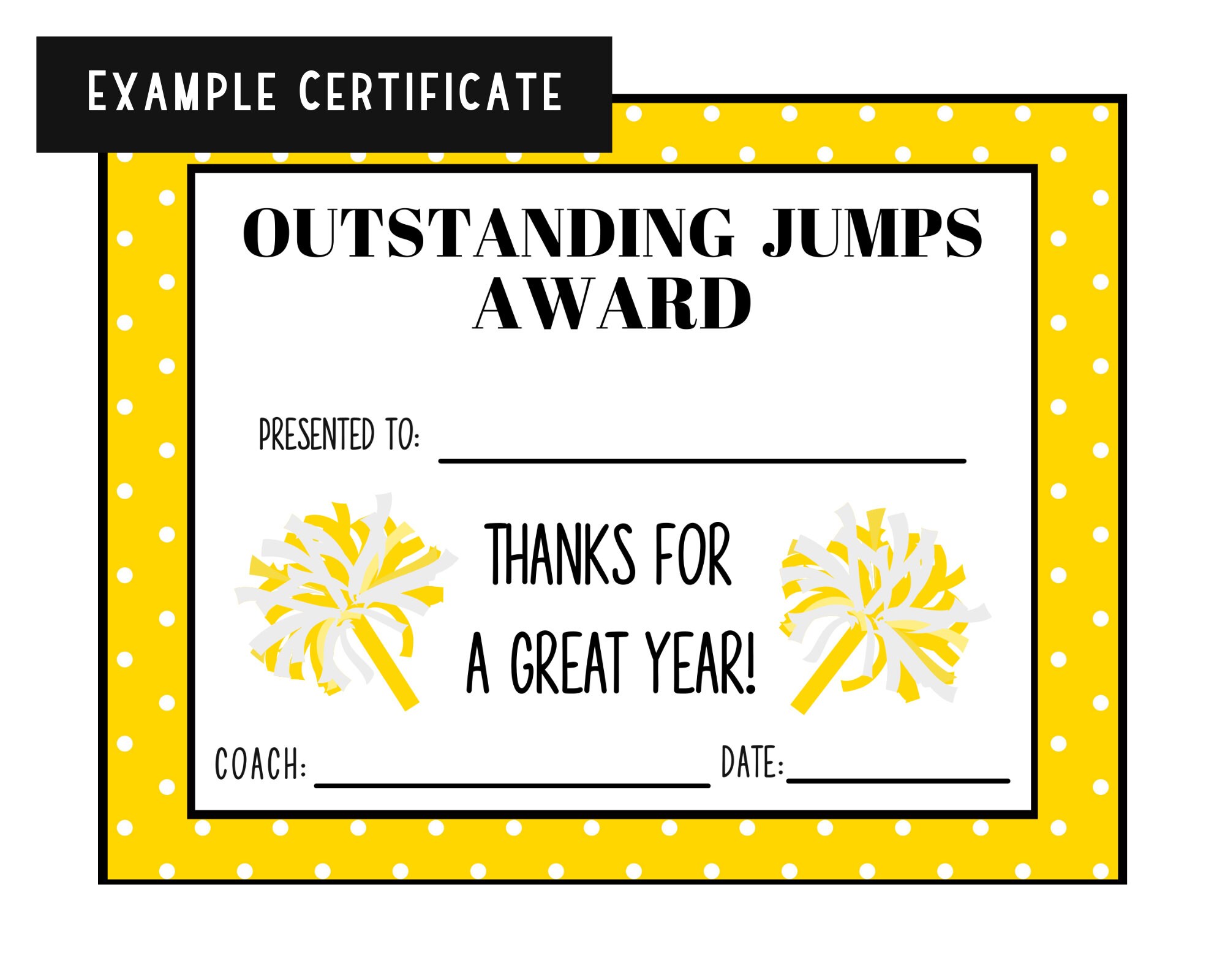 Cheerleading Award Certificates Gold Pom Poms - Etsy