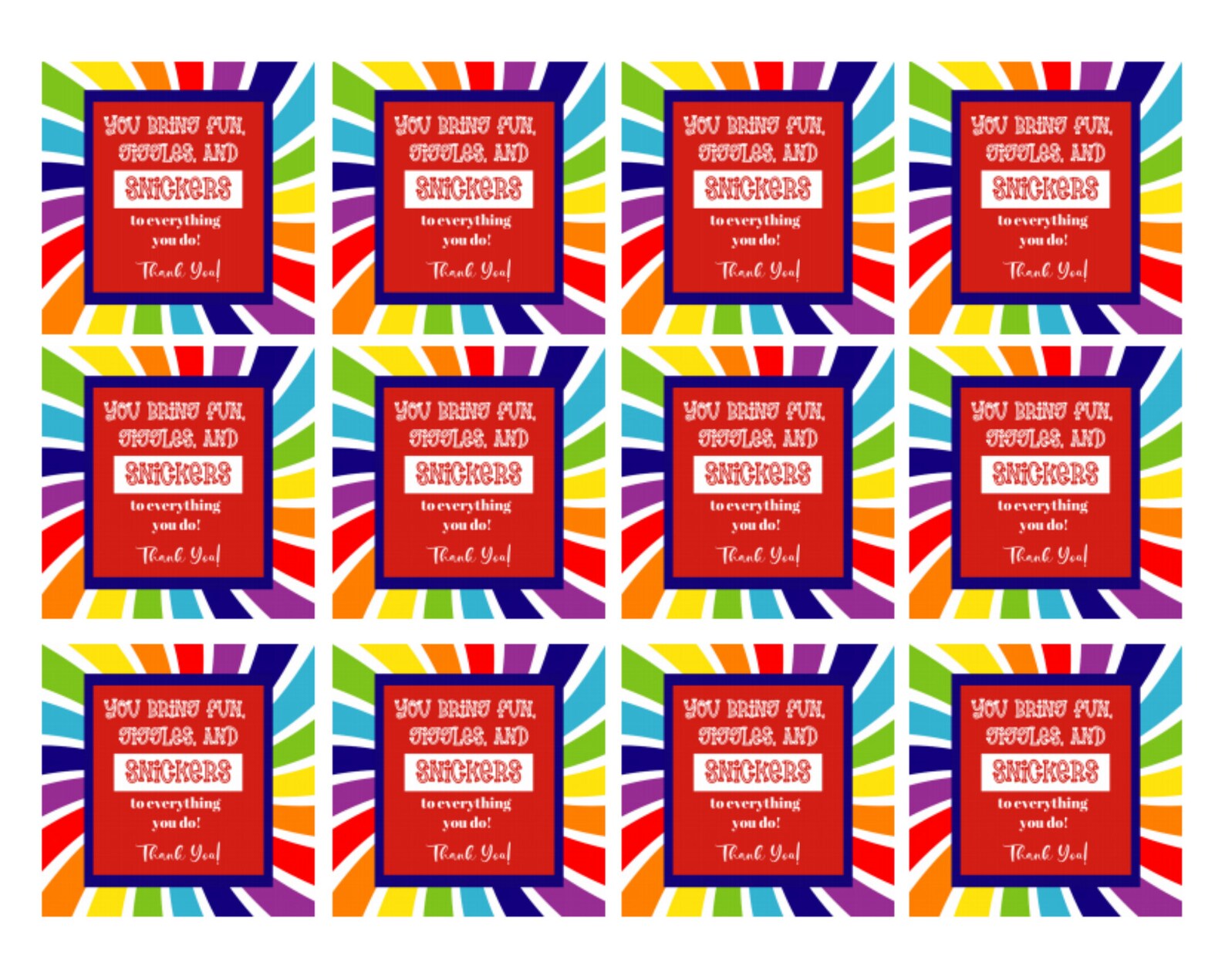 Snickers Candy Printable Tags Thank You Candy Tags Thank - Etsy