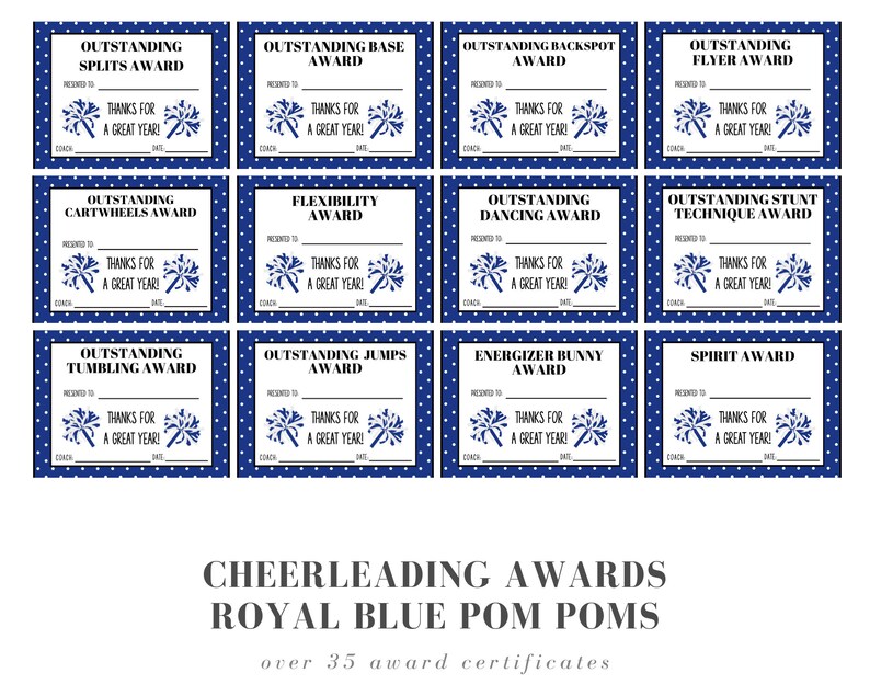 Cheerleading Award Certificates | Royal Blue Pom Poms - Etsy