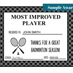 Badminton Award Certificate - Etsy