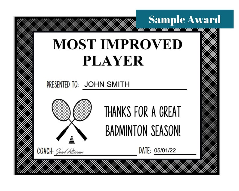 Badminton Award Certificate - Etsy