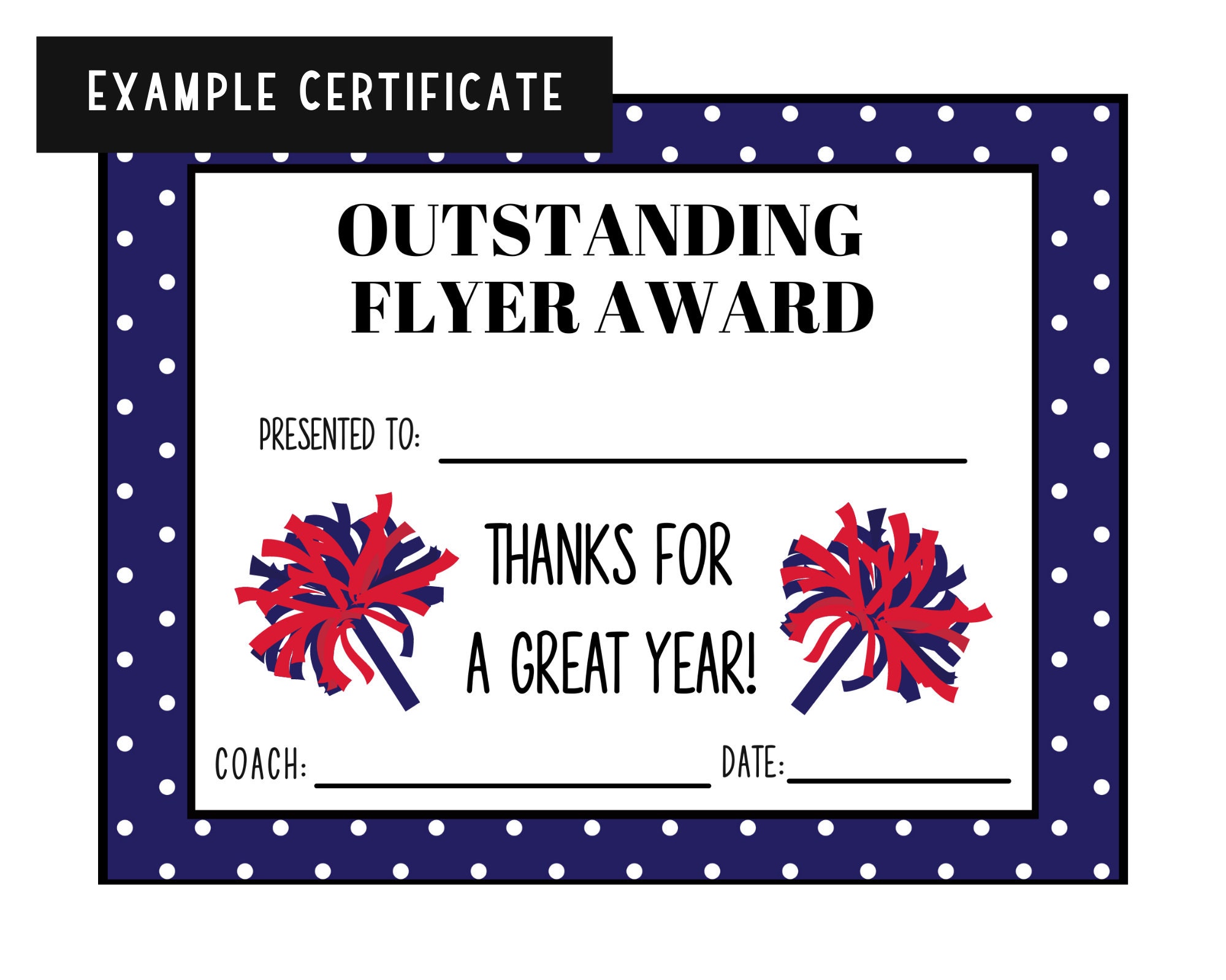 Cheerleading Award Certificates | Navy Blue and Red Pom Poms - Etsy