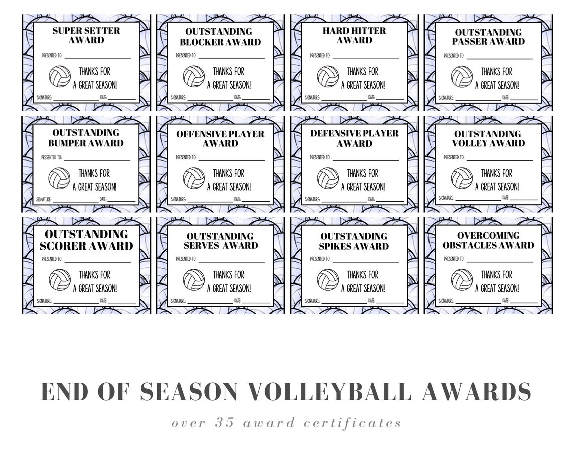 End Of Season Volleyball Award Certificates 30 Volleyball Etsy